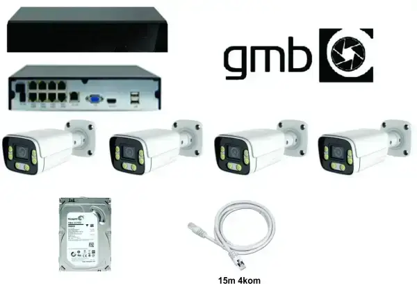 CAM-IPSET4MP-01 NVR 8CH, HDD 2TB, 4x 15m KABLA i 4 KAMERE 4MPX BULLIT