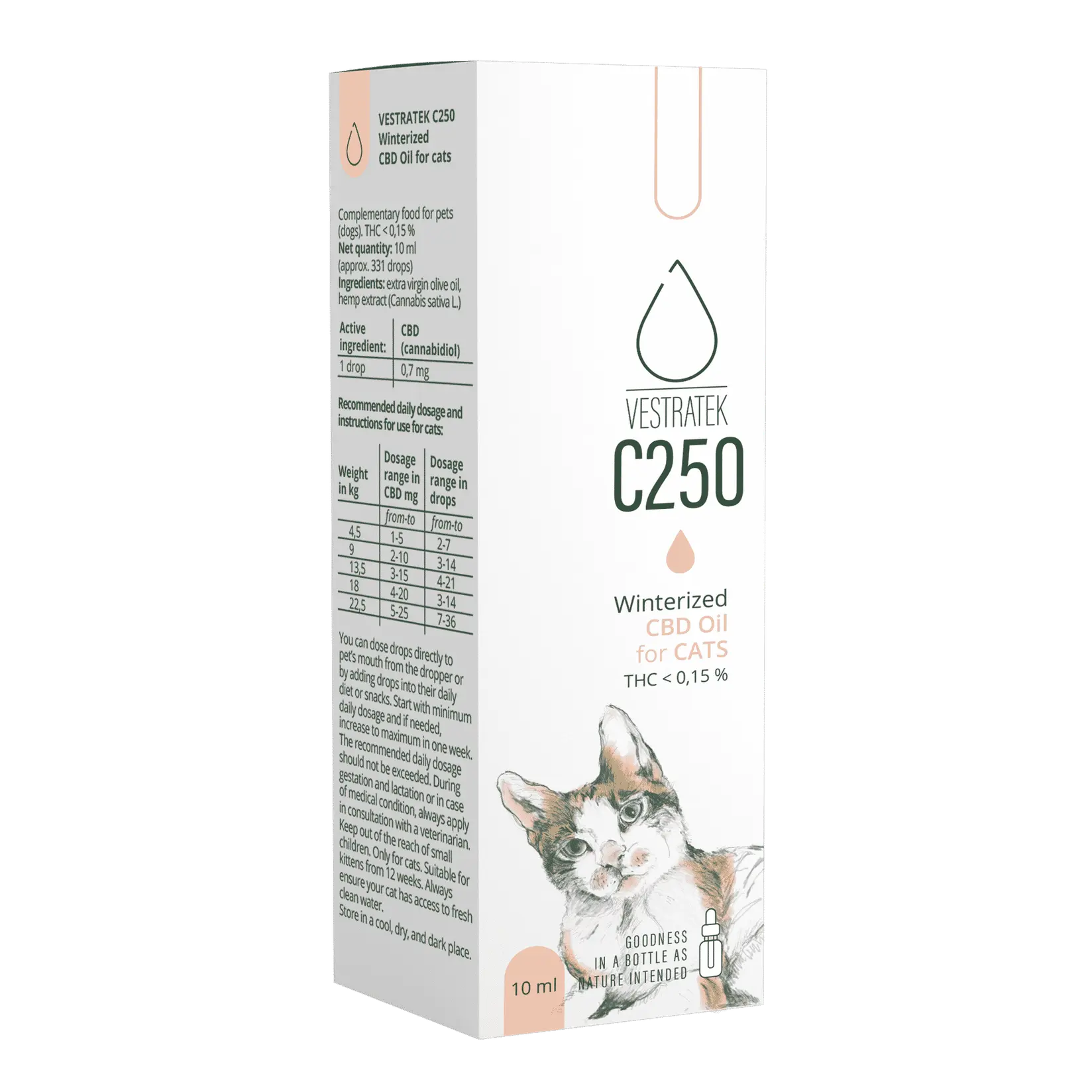 Vestratek CBD ulje za mačke kao dodatak ishrani za smirenje, stres i podršku organizmu, D250, 250mg CBD, 10ml