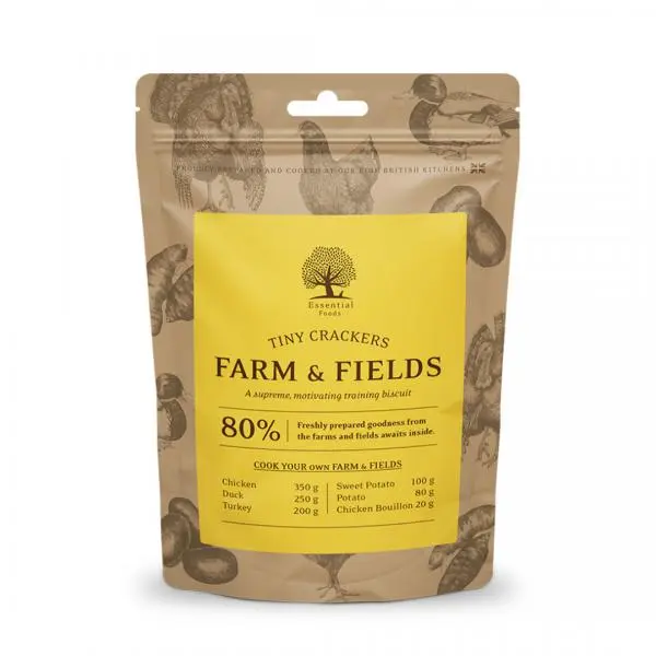 Essential Foods Poslastica za pse za trening, Tiny Crackers Farm & Fields, 80% mesa (piletina, pačetina i ćuretina), 100g