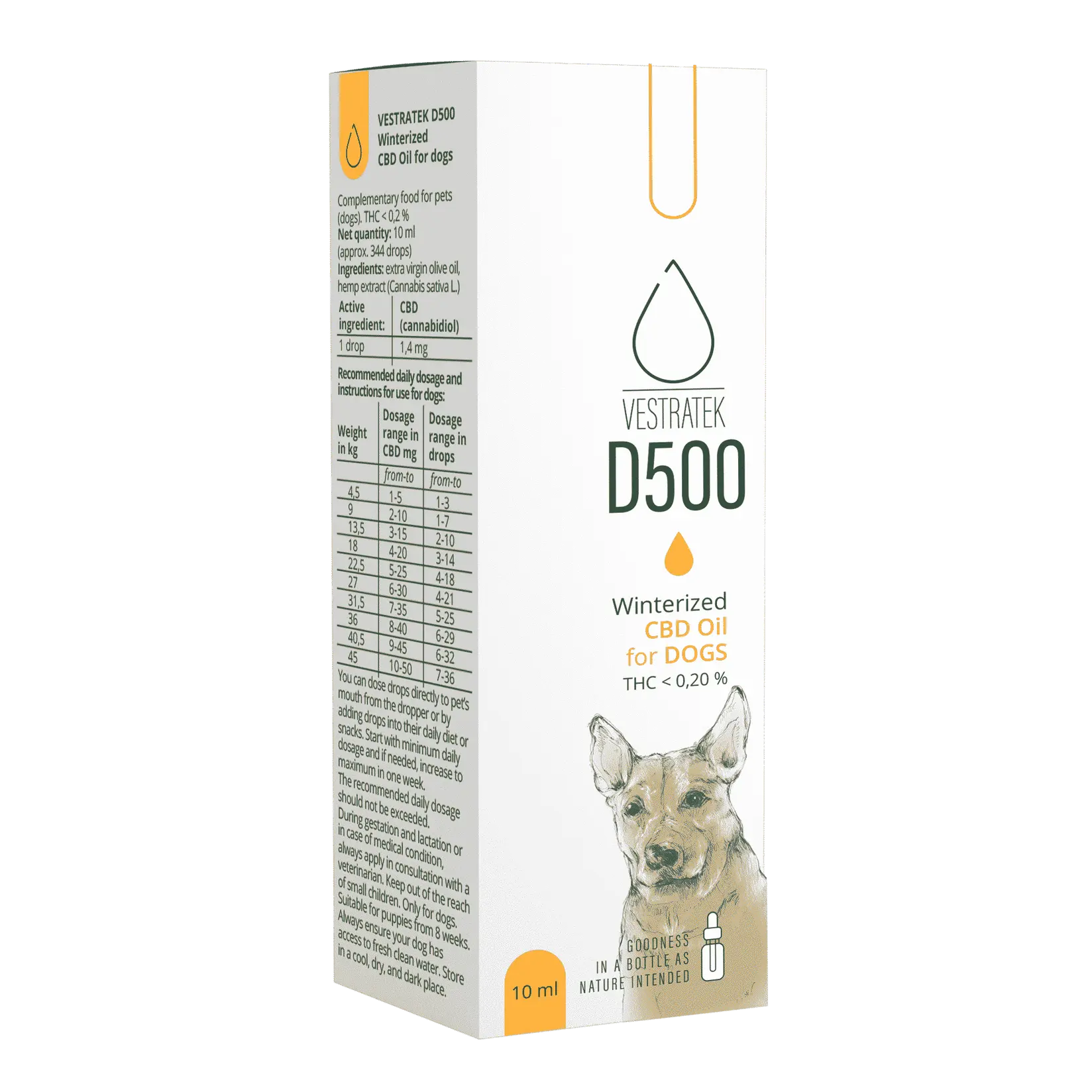 Vestratek CBD ulje za pse kao dodatak ishrani za smirenje, stres i podršku organizmu, D500, 500mg CBD, 10ml