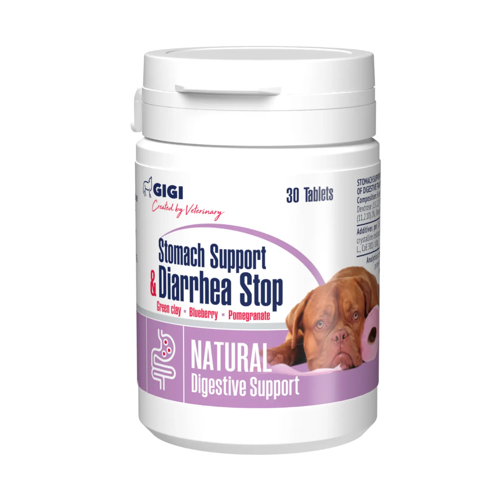Gigi Dodatak ishrani za pse srednjih i velikih rasa za dijareju i varenje, Stomach Support & Diarrhea Stop 1600 mg, 30 tableta