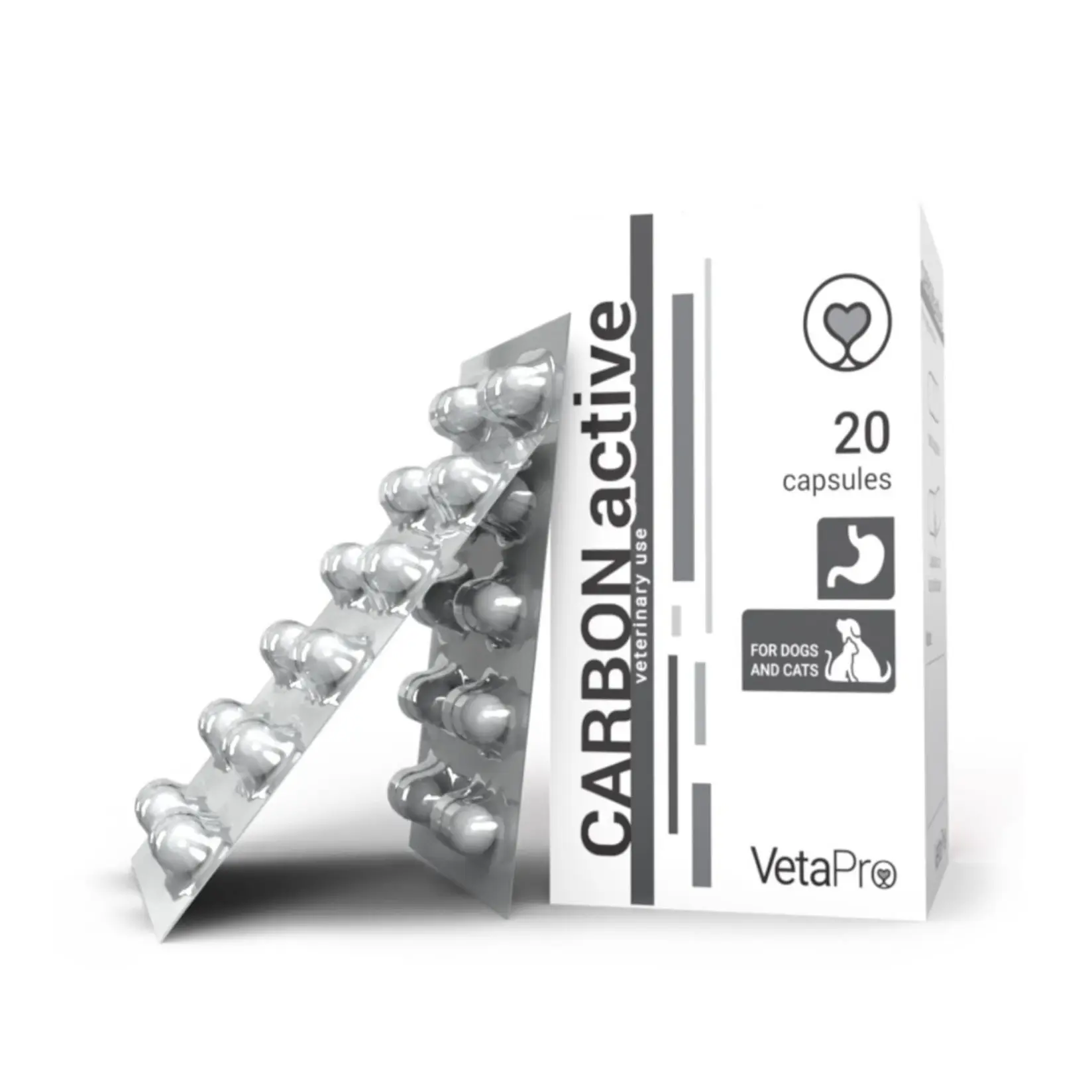 Vetapro Dodatak ishrani za pse i mačke za varenje i detoksikaciju, Carbon Active kapsule (aktivni ugalj), 20 kom