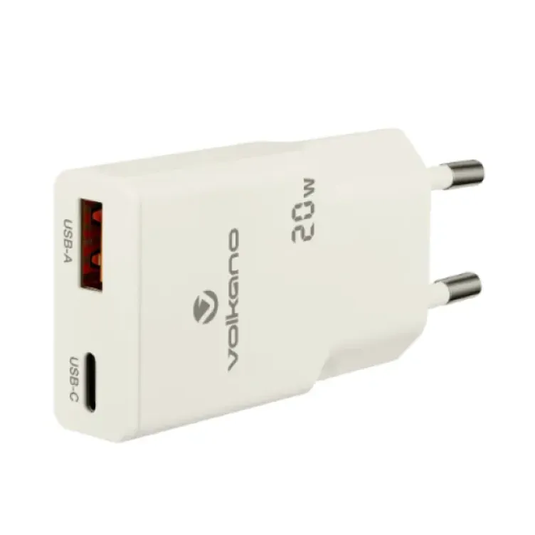 Kućni punjač Volkano Mighty Series VK-8063-WT GaN 20W USB-A + USN-C