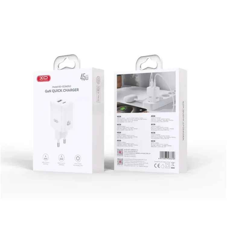 XO CE36 USB punjač 45W PD + QC – USB-C i USB-A + Tip C kabl