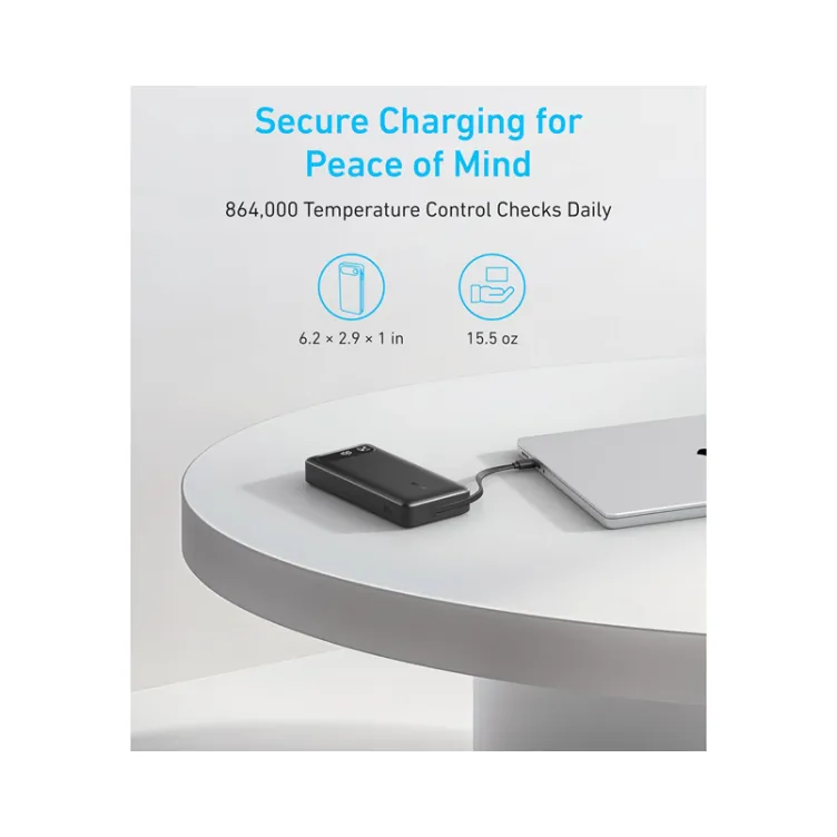 20000mAh, 87W, sa ugrađenim USB-C kablom na izvlačenje, Power Bank crni