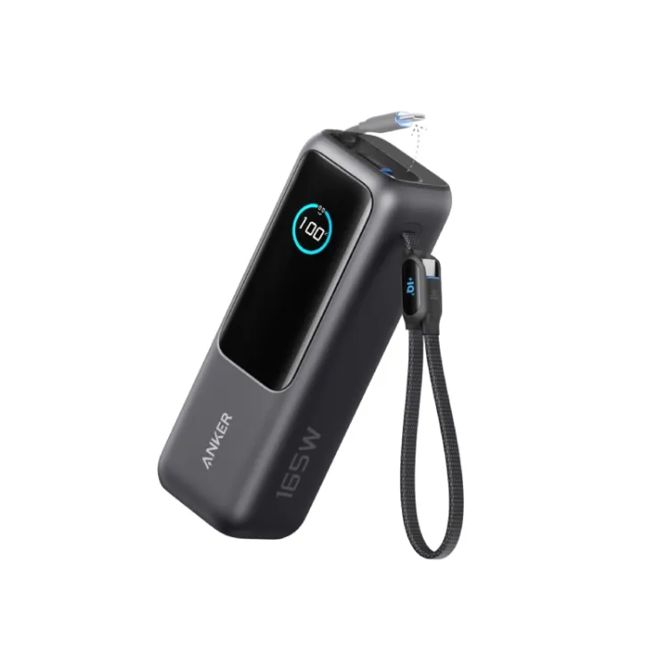25000mAh, 165W, sa ugrađenim USB-C kablom na izvlačenje, Power Bank za laptop crni