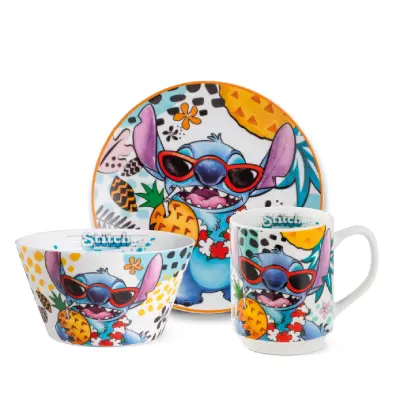 Egan Italy Set Činija, šolja i tanjir za doručak Lilo and Stitch, Beli