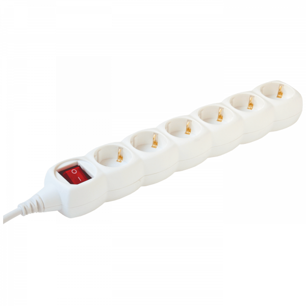 home Produžni kabel, 6 utičnice, prekidač, 1.5mm?,1.5 met, beli - NV 6K/WH/1,5