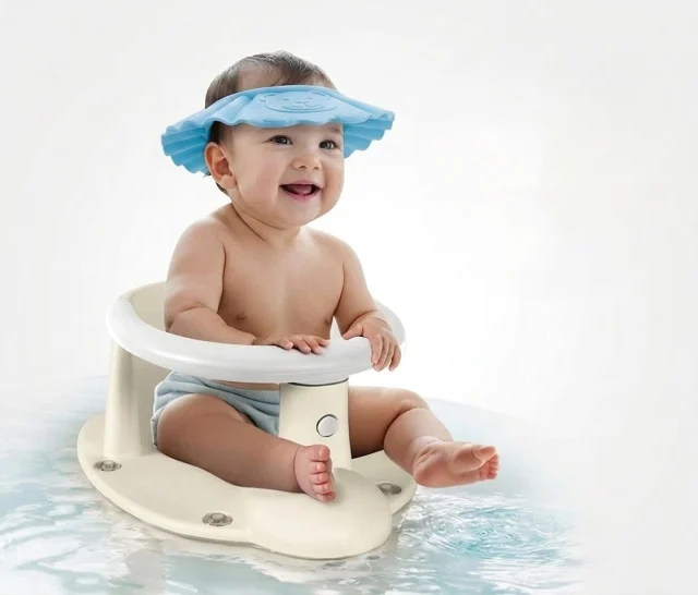Set za kupanje bebe – Dolu sedište bež + Canpol štitnik plavi