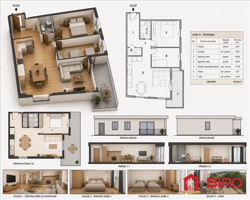 Lux trosoban stan 65 m2