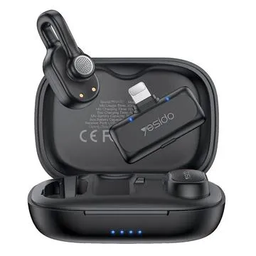 YESIDO KR24 WIRELESS LAVALIER MICROPHONE SET - LIGHTNING RECEIVER - BLACK