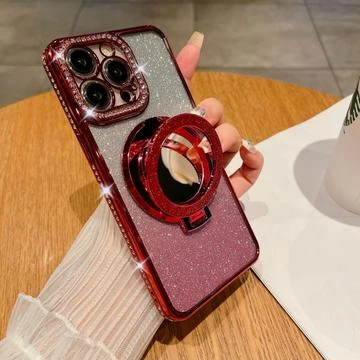 IPHONE 15 PRO MAX GLAM MAGNETIC HYBRID CASE W. MIRROR - RED