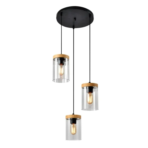 Viseća Lampa Crna + Drvo 3x40W E27 Wels 15049