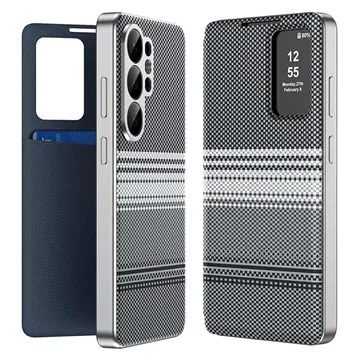 SAMSUNG GALAXY S26 ULTRA CHECKERED PATTERN SMART VIEW FLIP CASE WITH CARD SLOT
