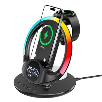 N01 6-IN-1 MAGNETIC FAST CHARGING STAND WITH ALARM CLOCK, SMART TEMPERATURE CONTROL AND NIGHT LIGHT - BLACK