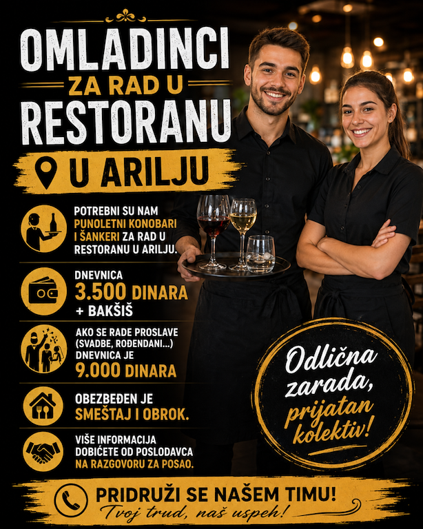 Omladinci Za Rad U Restoranu U Arilju Privremeni poslovi