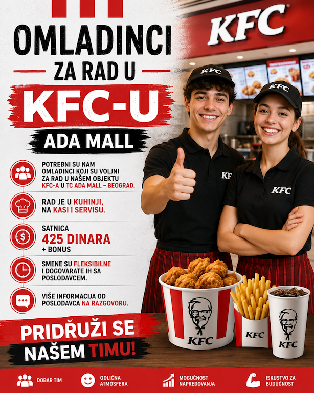 Omladinci Za Rad U KFC-U Ada Mall Privremeni poslovi Novo