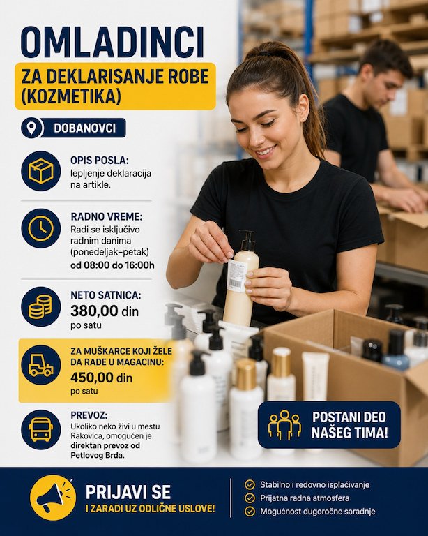 Omladinci Za Deklarisanje Robe (Kozmetika)-Dobanovci Privremeni poslovi