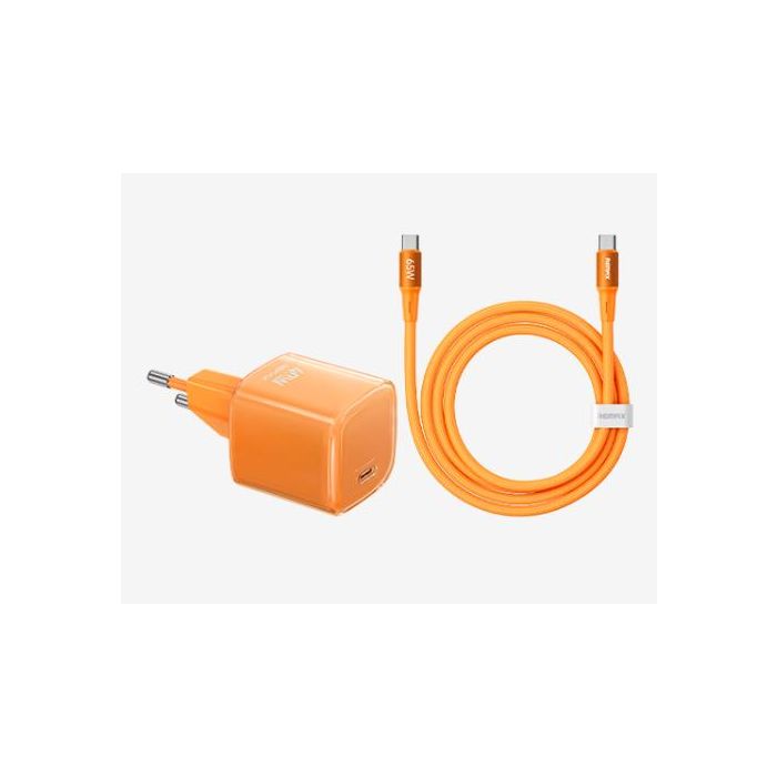 SET:Strujni punjac IceCrystal GaN 1XTIP C 60W+kabl TIP C CA26, narandzasti REMAX