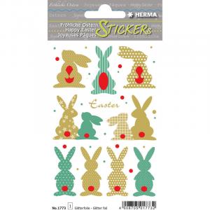 Stikeri HAPPY EASTER - GOLDEN RABBITS Herma