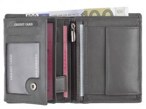 Novčanik kožni muški sa RFID zaštitom 85060 12x9x3 štepan crnim koncem uspravni siva HJP