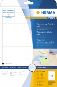 Etikete 97,0x42,3 A4/12 1/25 transparent Herma