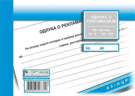 ODLUKA O REKLAMACIJI A5 NCR 22781 *BR