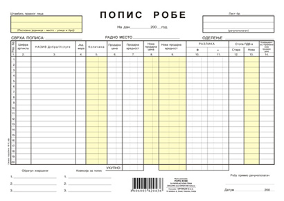 POPIS ROBE A4 NCR SA NIVELACIJOM 4820 *BR