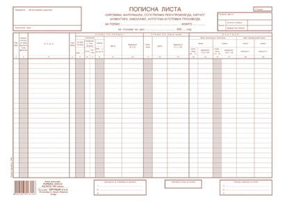POPISNA LISTA SIROVINA MATERIJALA SITNOG INVENTARA NCR 1046 *BR