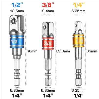 Set 3 Bit adaptera 1/4 3/8 1/2 Chrome Vanadium