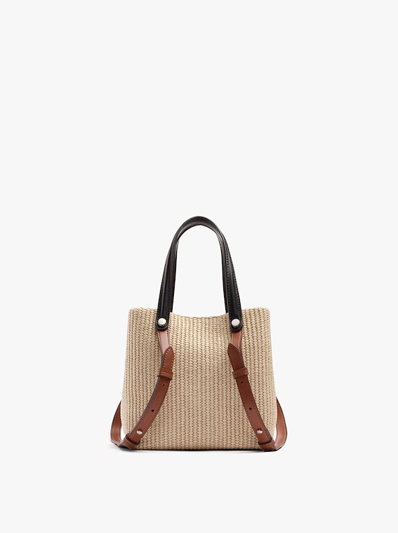TOTE BAG WITH PAPER STRAW EFFECT WITH VERSATILE STRAPS