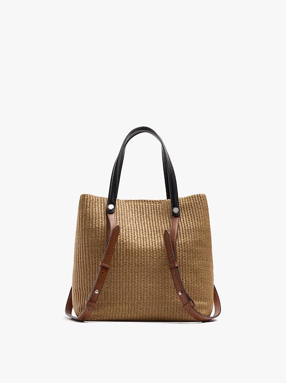 PAPER STRAW EFFECT SHOPPER BAG WITH VERSATILE STRAPS