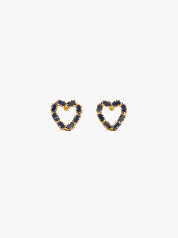 HEART EARRINGS WITH STONES 18K GOLD PLATED - 925 STERLING SILVER