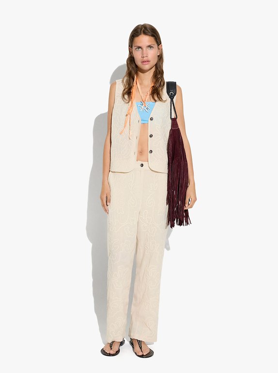 EMBOSSED EMBROIDERED TROUSERS 100% COTTON