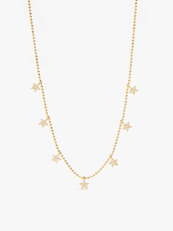 NECKLACE WITH STARS AND CUBIC ZIRCONIA 18K GOLD PLATED - 925 STERLING SILVER