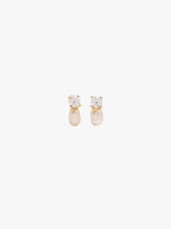 EARRINGS WITH PEARL AND ZIRCONIA 18K GOLD PLATED - 925 STERLING SILVER