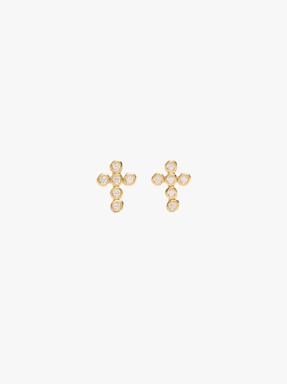 CROSS EARRINGS WITH CUBIC ZIRCONIA 18K GOLD PLATED - 925 STERLING SILVER