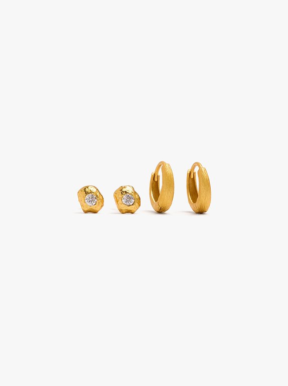 SET OF EARRINGS WITH CUBIC ZIRCONIA 18K GOLD PLATED - 925 STERLING SILVER