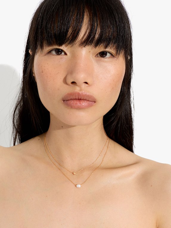 DOUBLE NECKLACE WITH PEARL AND ZIRCONIA 18K GOLD PLATED - 925 STERLING SILVER