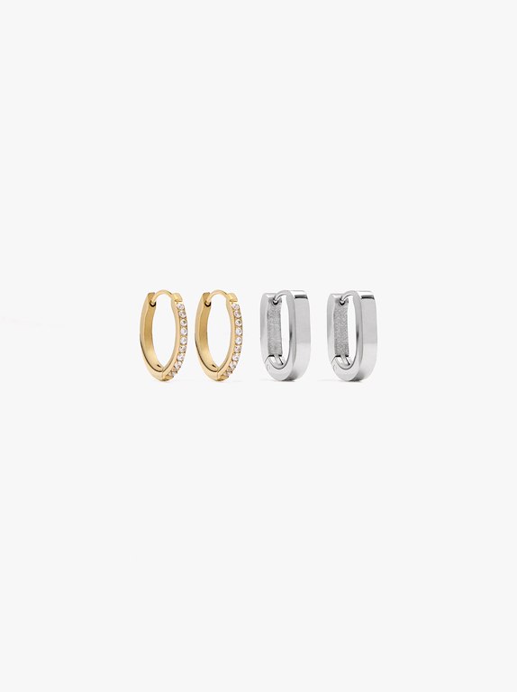 BICOLOR HOOP EARRINGS SET - STAINLESS STEEL