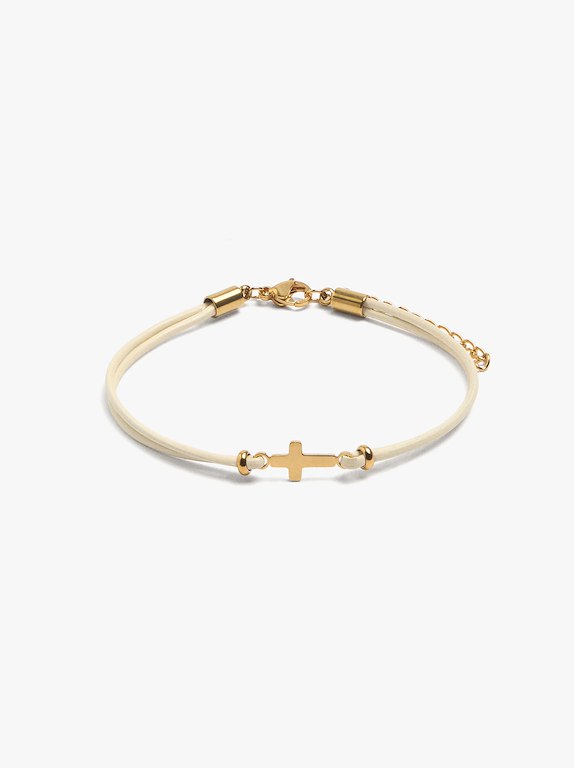 LEATHER-EFFECT BRACELET WITH CROSS - STAINLESS STEEL