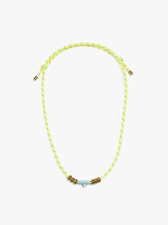 CORD NECKLACE WITH PENDANT BEADS - STAINLESS STEEL
