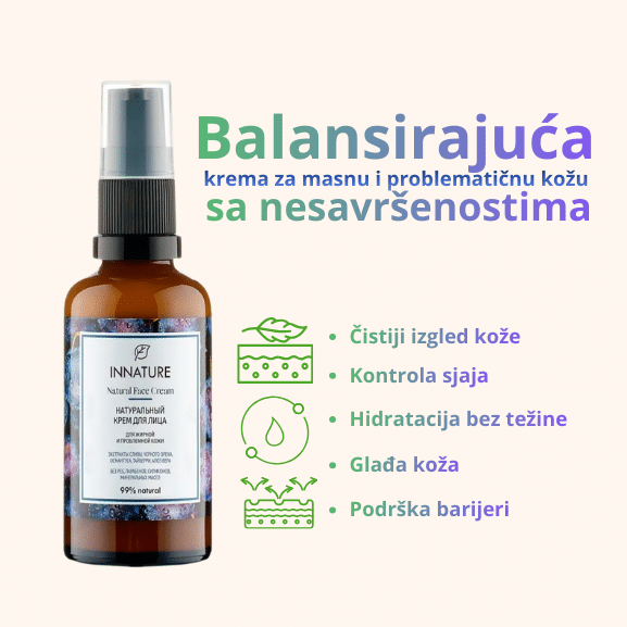 INNATURE Krema za masnu kožu lica — prebiotici i kiseline 50 ml