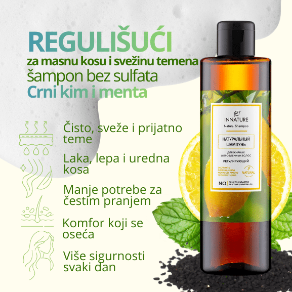 INNATURE Šampon bez sulfata — crni kim i menta 250 ml