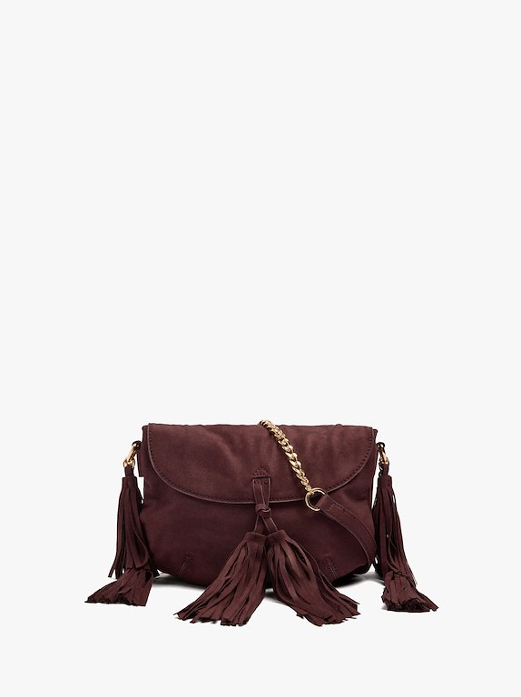 LEATHER-EFFECT CROSSBODY BAG WITH FLAP AND TASSELS