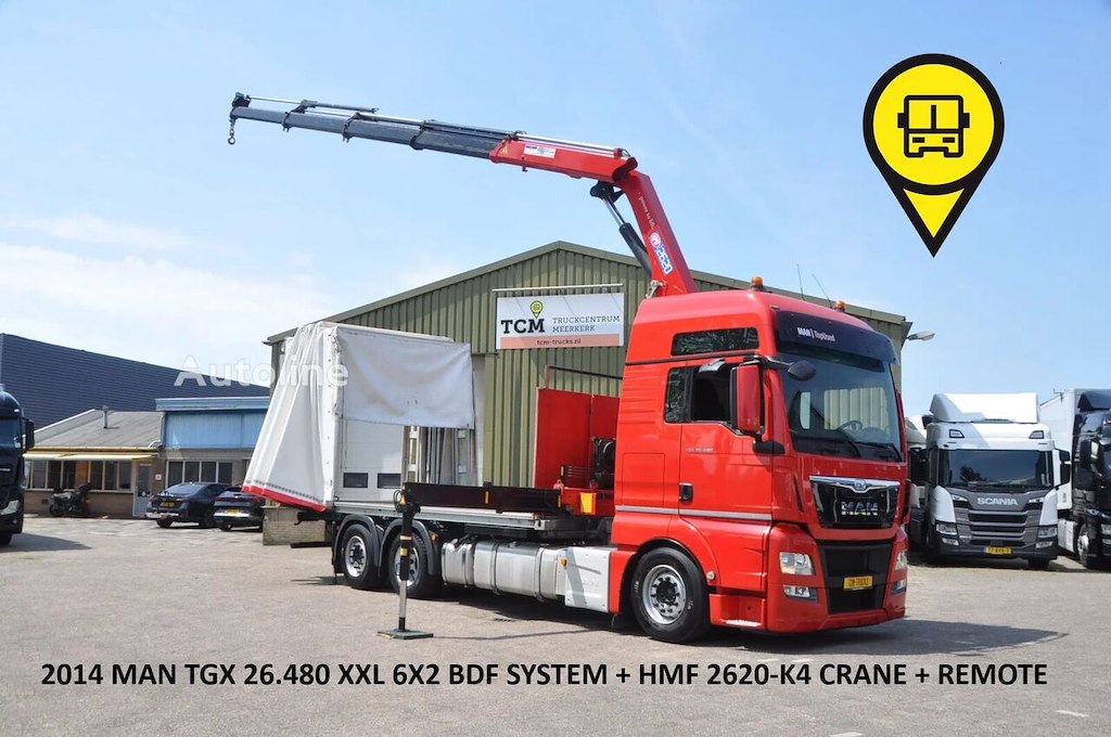 MAN TGX 26.480 XXL 6X2 HMF 2620 CRANE + BDF BODY + ZF INTARDER kamion s ceradom
