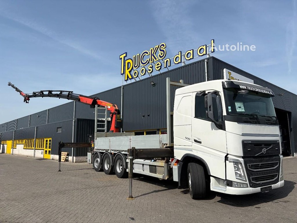 Volvo FH 500 8x4 + PALFINGER PK 34002 6x EXT +JIB 3x EXT / 6512H + EUR kamion s ravnom platformom