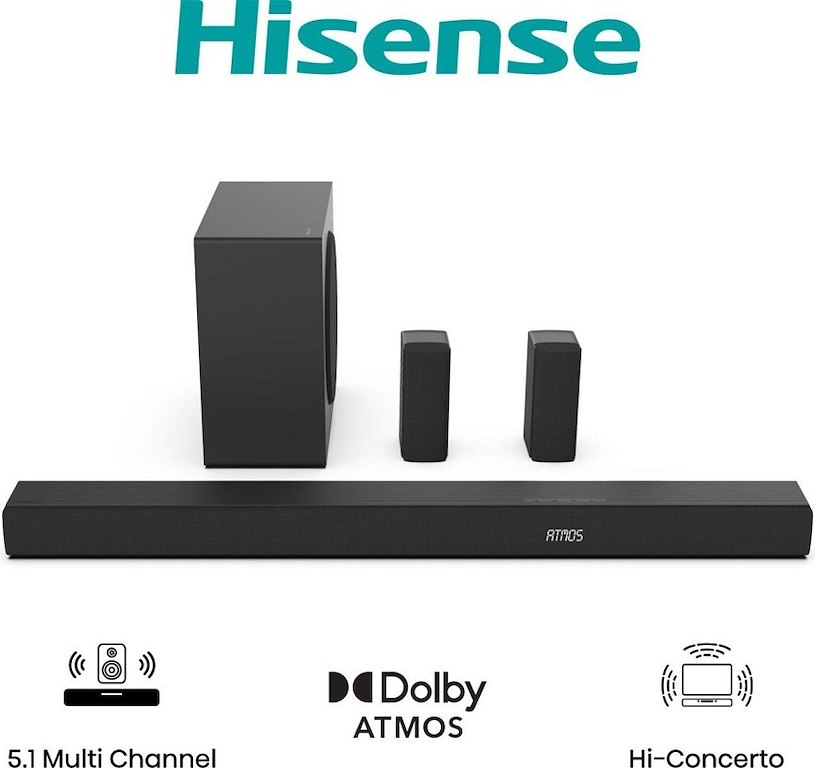 HISENSE SOUNDBAR AX5100Q DOLBY ATMOS SA BEŽIČNIM SUBWOOFEROM CRNI