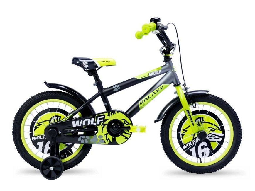 GALAXY BICIKL WOLF 16" CRNA/SIVA/NEON ZELENA