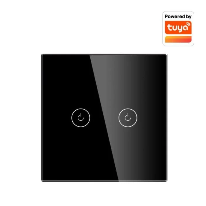 Smart Wi-Fi prekidač svetla 2 kanala 2x600W, Tuya, crni, sa N provodnikom